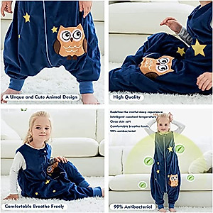 MICHLEY Baby Sleeping Bag Sack with Feet Autumn Winter Swaddle Wearable Blanket Sleeveless Nightgowns for Infant Toddler, 1-3T, Dark Blue Owl