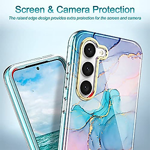 Turquiase for Samsung Galaxy S23 Case with 2pcs Tempered Screen Protector&1pcs Len Camera Protector, Lightweight and Stylish Full Body Shockproof Protective Rugged TPU Case, Blue Marble