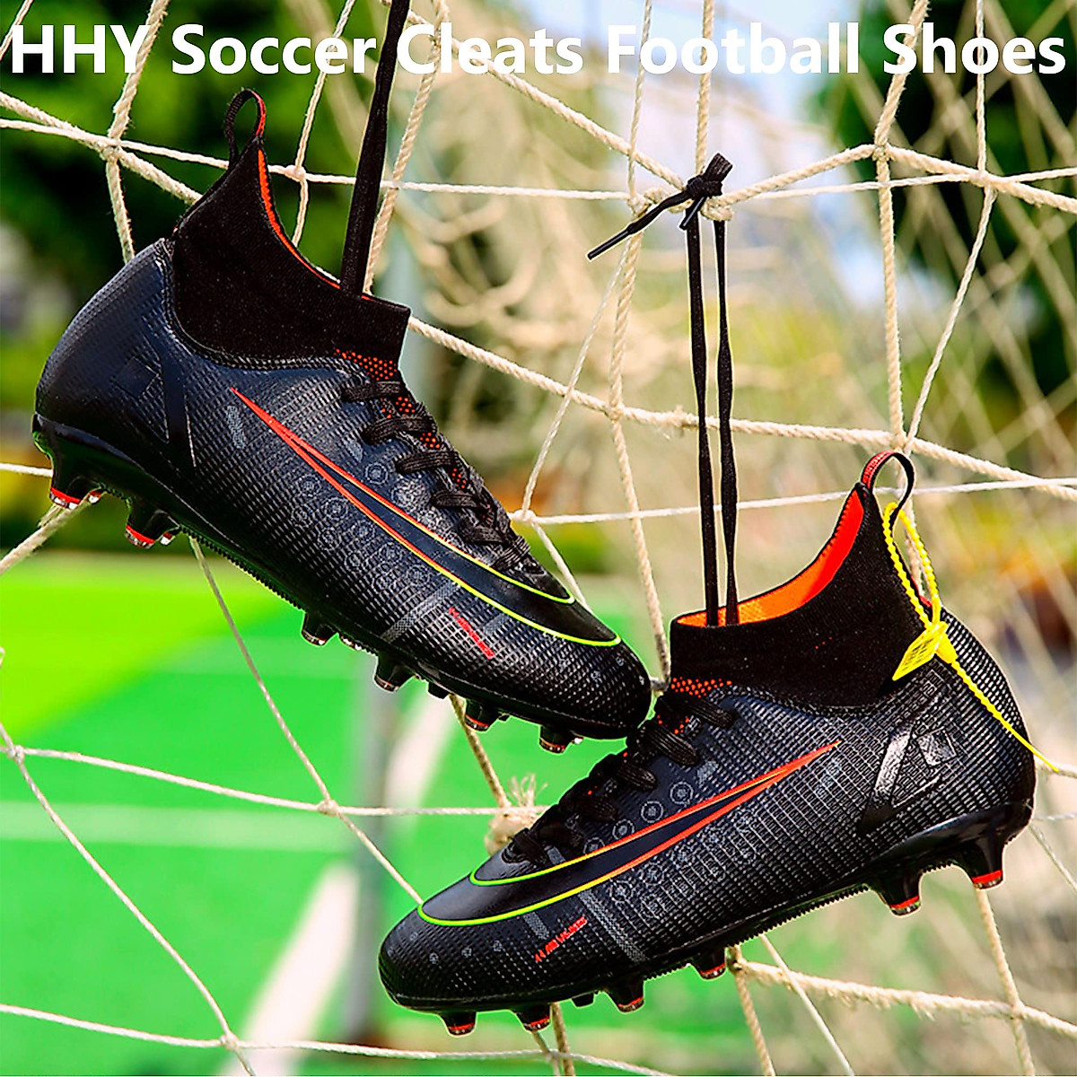 HHY Men's Soccer Cleats Football Shoes High-Tops Non-Slip Spikes Breathable Firm Ground Turf Running Workout Boots Black EU 41