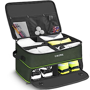 YOREPEK 2 Layer Golf Trunk Organizer Storage for 2 Pair Shoes, Golf Trunk Storage with Separate Compartments for Golf Supplies, Gloves, Golf Items, Golf Gifts For Men, GREEN
