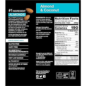 KIND Bars, Almond & Coconut, Healthy Snacks, Gluten Free, 12 Count