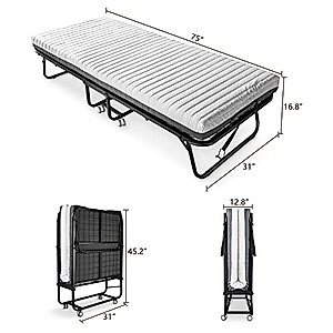 PONROL Folding Bed with Luxurious Memory Foam Mattress, Portable Foldable Roll Away Adult Bed for Guest, Space Saving Fold Up Soft Mattress Bed for Easy Storage, 75" L*31”W