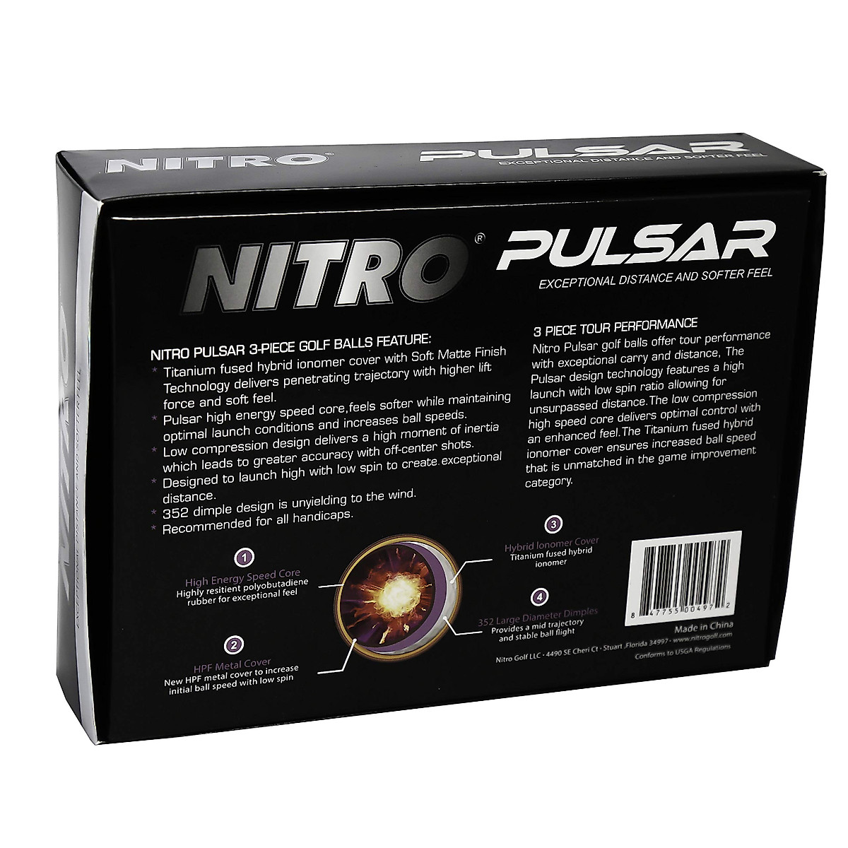 Nitro Pulsar Box Golf Balls (Pack 12), Yellow