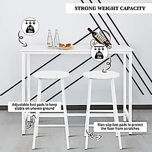COSTWAY 3-Piece Pub Table Set, Bar Table with 2PCS Backless Bar Stools, Fashionable Simple Style, Kitchen Counter Height Dining Design, Breakfast Table Set for Kitchen, Restaurant, Small Space (White)