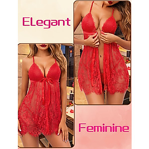 Avidlove Valentines Lingerie for Women Sexy Babydoll Lingerie Open front Chemise Lingerie(Red,L)
