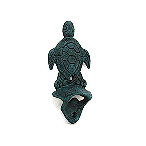 Hampton Nautical Seaworn Blue Cast Iron Wall Mounted Sea Turtle 6" Bottle Opener