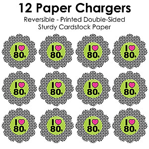 Big Dot of Happiness 80’s Retro - Totally 1980s Party Round Table Decorations - Paper Chargers - Place Setting for 12