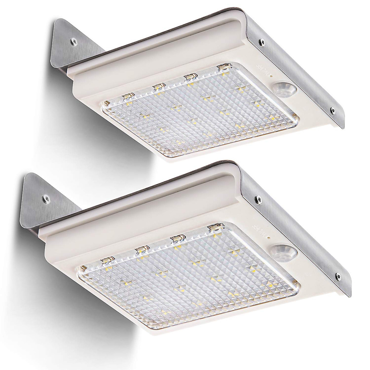 Home Zone Security Solar Wall Lamp - Stainless Steel Motion Sensor Outdoor LED Wall Light, No Wiring Required 2-PK, Silver, ELJ7040V