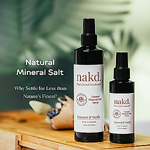 nakd. Thai Crystal Deodorant Spray – 2 Salt Deodorant Crystal Sprays, 8.45 FL oz. Regular + 3.3 FL oz. Travel Size – Natural and Aluminum Free Deodorant for Women, Men, and Kids - Coconut & Vanilla