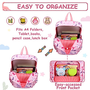 VASCHY Toddler Kids backpacks, Cute Lightweight Water Resistant Preschool Kindergarten Backpack for Girls Pink Dinosaurs