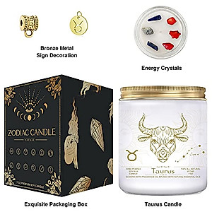 YTENTE Taurus Zodiac Sign Candle Gift, Zodiac Crystals Candle Jar,Astrology Lavender Scented Soy Stones Candles Best Friends Gifts for Women Men Sister Brother Funny Birthday Gift…