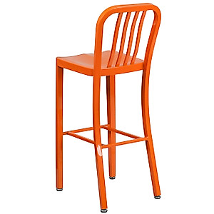 EMMA + OLIVER Commercial Grade 30" H Orange Metal Indoor-Outdoor Barstool with Slat Back