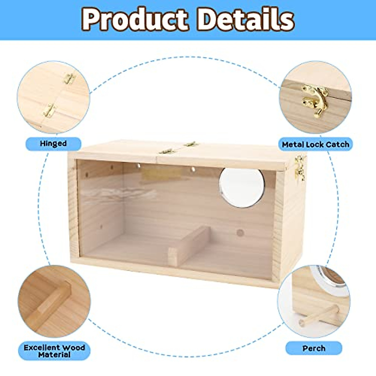 Parrot Breeding Box, Parakeet Nest, Wood Breeding Box for Parrot, Wooden Parrot Houses in Cages for Cockatoo, Parrots, Budgie Finch, Canaries