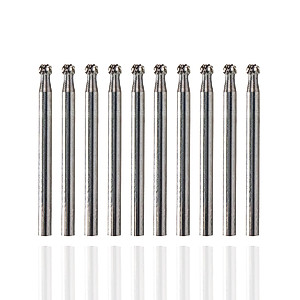 Rannb Double Cutting Carbide Rotary Burr Bits 1/8" Shank Dia 1/8" Head Dia Ball Shape Grinding Bit for Wood Carving Engraving Polishing - 10pcs
