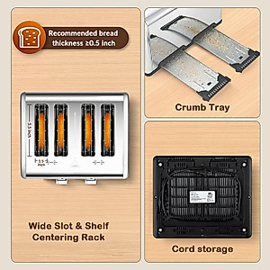 Mecity 4 Slice Toaster Touch Screen Control 4 Wide Slot, Stainless Steel Smart Bread Toaster for Bagel Muffin Waffle, Dual Control Pannel, Timer, Defrost, Reheat, 120V 1650W