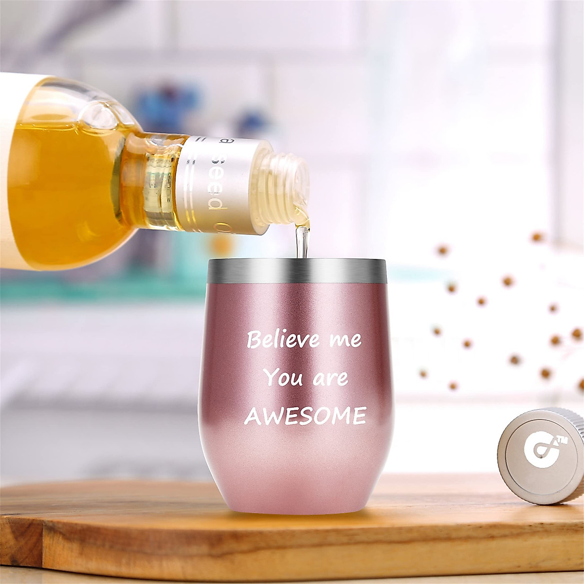 Wine Tumbler with Lid and Straw, Vacuum Coffee Mug, Gifts for Women Men Mom Dad Employee, Mothers Day Gifts for Mom, Employee Gifts, Coworkers Gifts for Women, Office Gifts for Coworkers