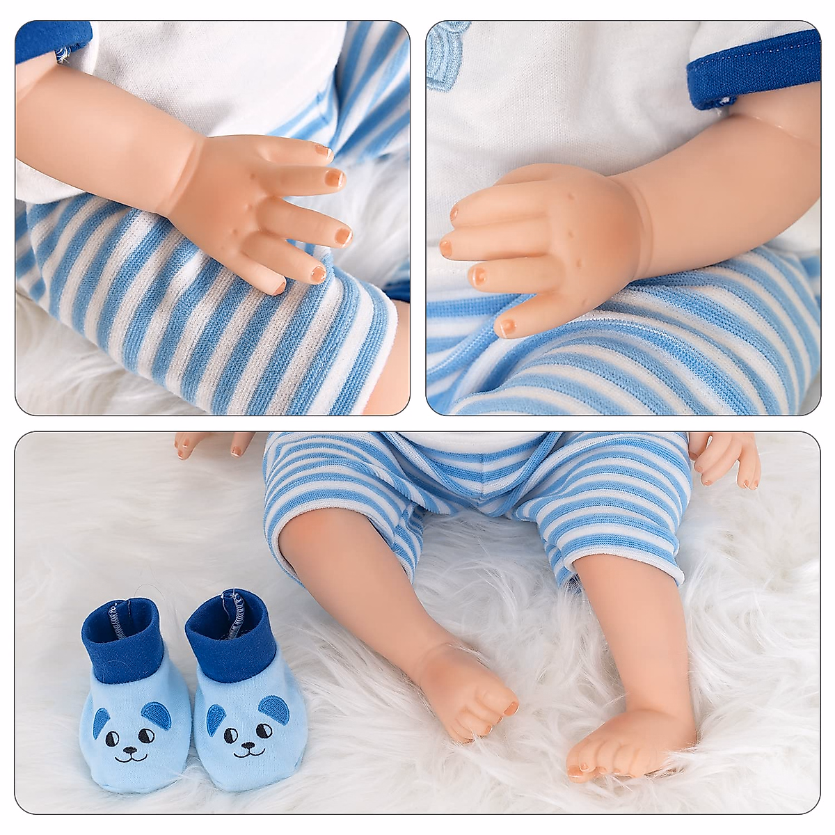 ENADOLL Reborn Baby Doll Realistic Silicone Vinyl Newborn Baby Boy 24 inch Weighted Cotton Body Lifelike Doll Gift Set for Ages 3+(Blue Bear)