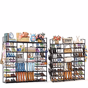 Huolewa Large Shoe Rack Storage Organizer, 4 Row/3 Row 9 Tier Large Shoes Rack for Entryway Closet, Free Standing Shoes Shelf Stand