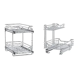 Household Essentials C21221-1 Glidez 2-Tier Sliding Cabinet Organizer, 11.5" Wide, Chrome & C26512-1 Glidez Under Sink Sliding Organizer | Pull Out Cabinet Shelf | Chrome | 12.5 Inches Wide