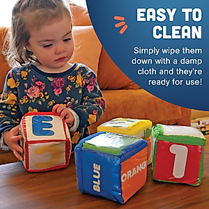 Constructive Playthings Customizable Stacking Block Toys with Photo Pockets for Ages 12 Months+, Toddler Soft Foam Building Blocks, Builds Fine Motor Skills, Multicolor