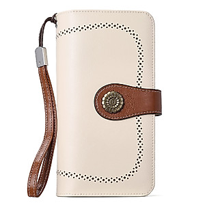 BOSTANTEN Women Leather Handbag Designer Large Hobo Purses Shoulder Bags Bundled with Genuine Leather Large Capacity Wristlet Clutch Purse Credit Card Holder with RFID Blocking Beige-Brown