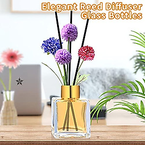 Diffuser Glass Bottles Set of 5 DIY Empty Clear Glass Fragrance Bottle with Gold Caps Reeds Sticks Vase Decorative Diffusers for Home Office Desk Decoration Wedding Replacement Girl Women