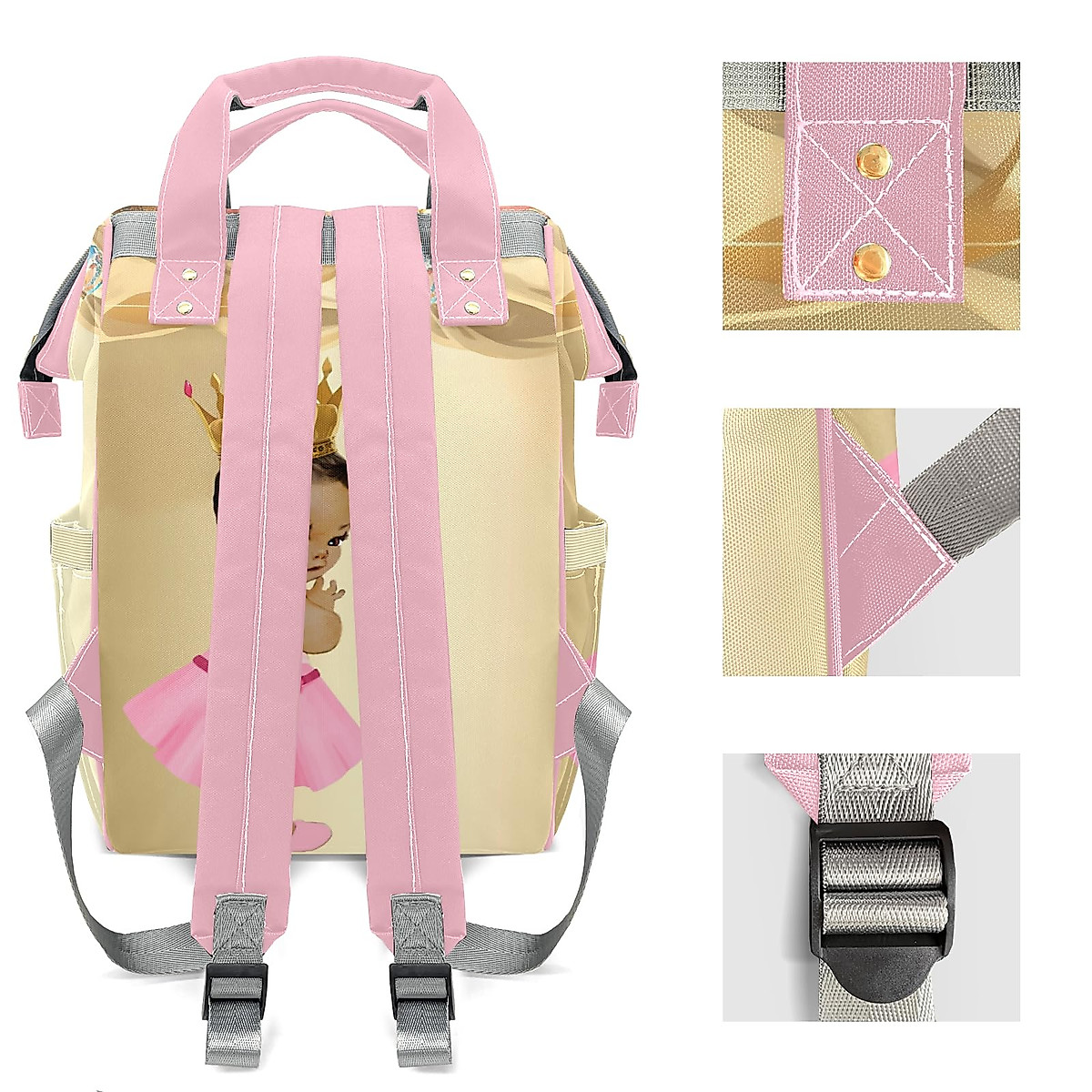 XIUCOO Custom Pink Gold Baby Girl Diaper Bag Backpack with Name Personalized Nappy Shoulders Bag Women Men Gifts 10.83 x 6.69 x15 inch (LxWxH)