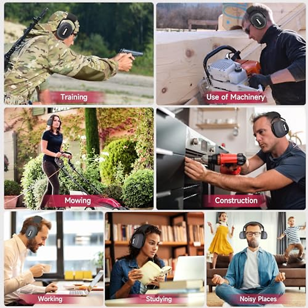Hearing Protection Earmuffs Llermuss SNR 37dB Noise Reduction Headphones 2-in-1 Headback Shooting Range Ear Protection Safety Soundproof Ear muffs for Mowing Concert Construction Hunting Airplane Grey