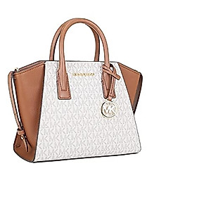 Michael Kors Avril Small Top Zip Satchel Crossbody Handbag Vanilla PVC