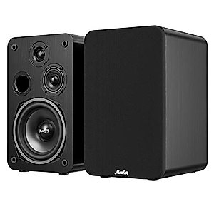 Moukey Passive Bookshelf Speakers (Pair), Peak Power 2×55W, 3-Way Home Theater Speakers, 2.0 Stereo Near Field Studio Premium Sound, Wooden Wall-Mountable, Black, M20-3