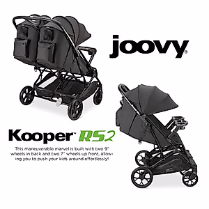Joovy Kooper RS2 Lightweight Travel Double Stroller Featuring Dual Snack Trays, One-Handed Fold, Multi-Position Reclining Seats, Adjustable Leg Rests, and 2 Zippered Pockets for Storage
