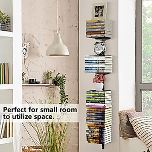 DuvinDD 8-Tier Floating Tree Bookshelf for Wall Mounted, Industrial Metal Vertical Spine Book Tower, Hanging Bookshelf Home Office Book Storage Shelves for Wall, 4 Pack