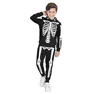 Girls Halloween Costume Bone Skeleton Skull Sweatshirt Hoodie Pant Set for Boys 9-10 Years