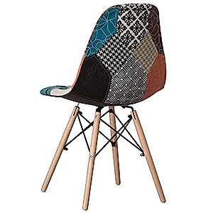 Modern Fabric Patchwork Chair with Wooden Legs for Kitchen, Dining Room, Entryway, Living Room, Set 2