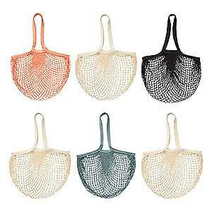6 Pack Reusable Cotton Mesh Grocery Bags for Produce, Fruit, Vegetables, Net String Shopping Totes (4 Colors)