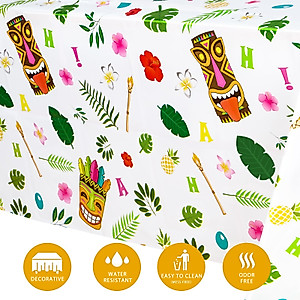 WERNNSAI Hawaiian Luau Table Covers - 54” x 108” Disposable Plastic Tablecloth Aloha Tiki Party Supplies Summer Pool Tropical Party Decorations