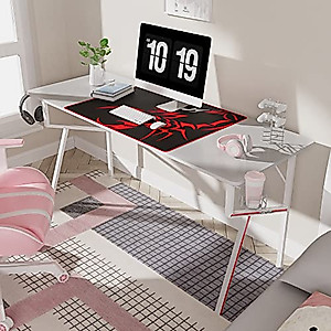 Eureka Ergonomic Computer Desk, 63 inch Large Study Gaming PC Desk for Home Office Long Wrting Table with Mouse Pad Headset Hook Cup Holder, K Shape Metal Frame - White