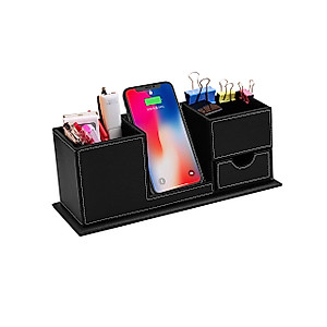 PowEver Qi Wireless Charging Stand with Desk Organizer Upgrade 15W Pen Holder Charger for iPhone Samsung and Other QI-Enabled Devices