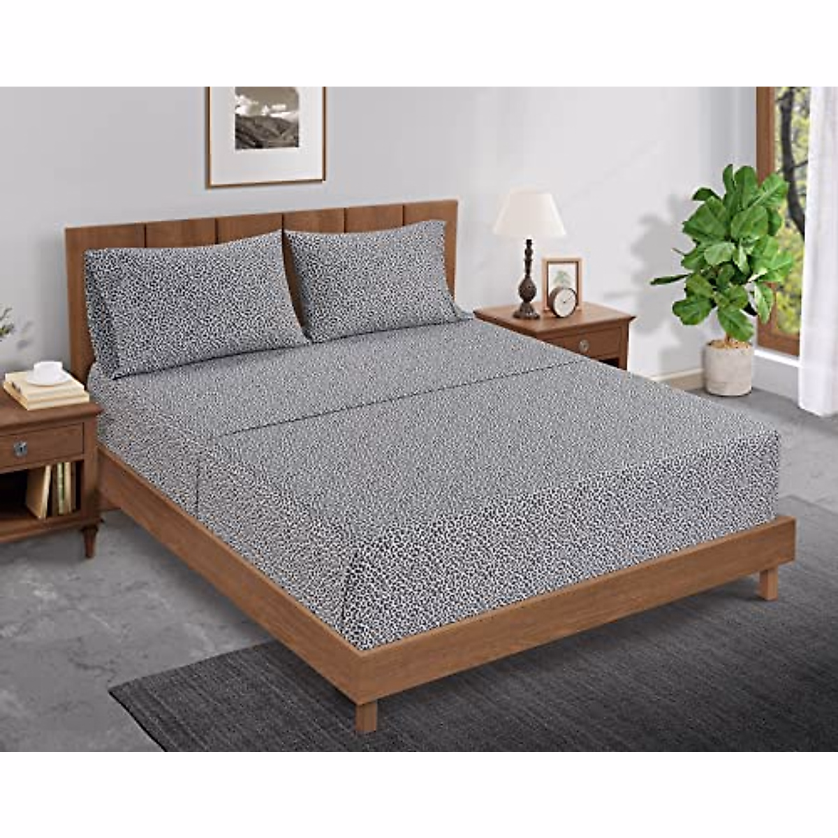 LANE LINEN 100% Organic Cotton Full Sheets Set 4-Piece Pure Percale Long Staple Bedding Breathable Fits Mattress Upto 15" Deep - Cheetah