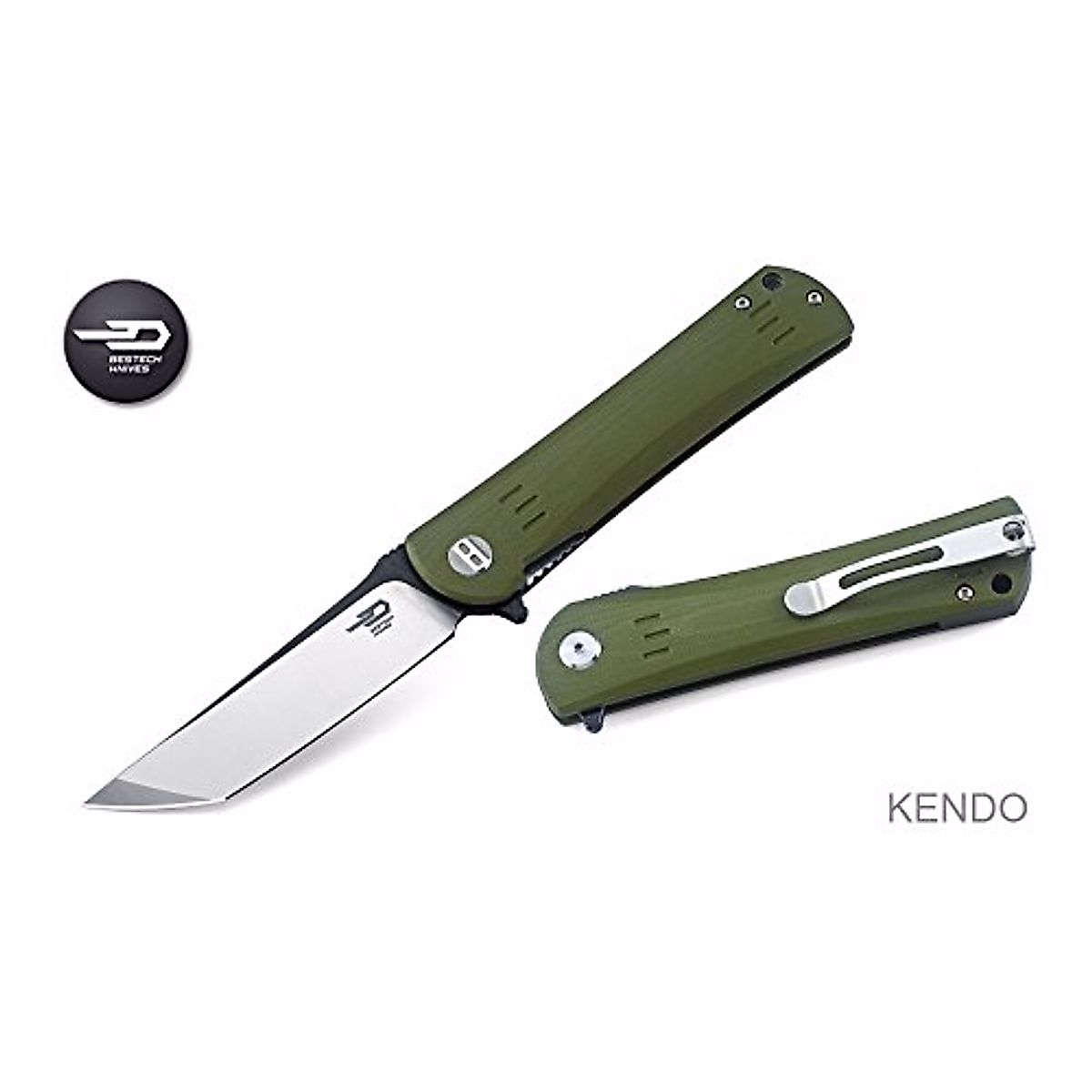 Bestech Knife BG06B Folder 3.75 in Plain Blade G10 Handle Hunting-Folding-Knives, Green (BG06B-2)