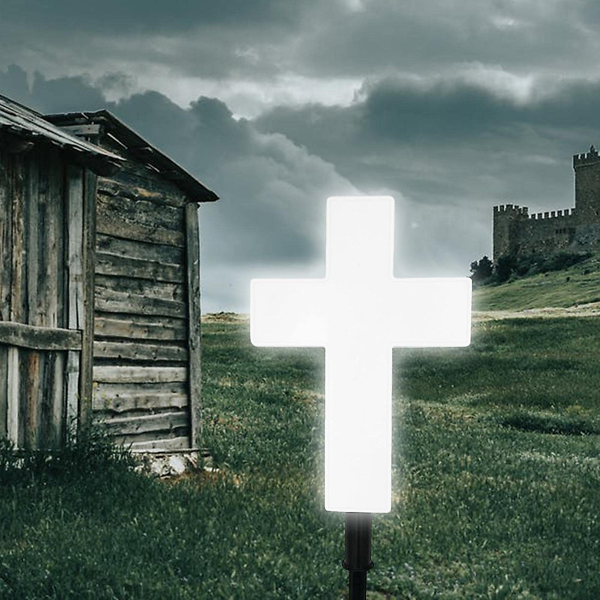 LOVIVER Solar Lighted Cross by Eternal Light Memorial Light Garden Cemetery Church