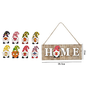 Gnome Sign Interchangeable Welcome Sign Home Door Sign Wooden Door Hanger Ornaments Home Sign Rustic Farmhouse with Interchangeable Holiday Pieces for Housewarming Garden Decor