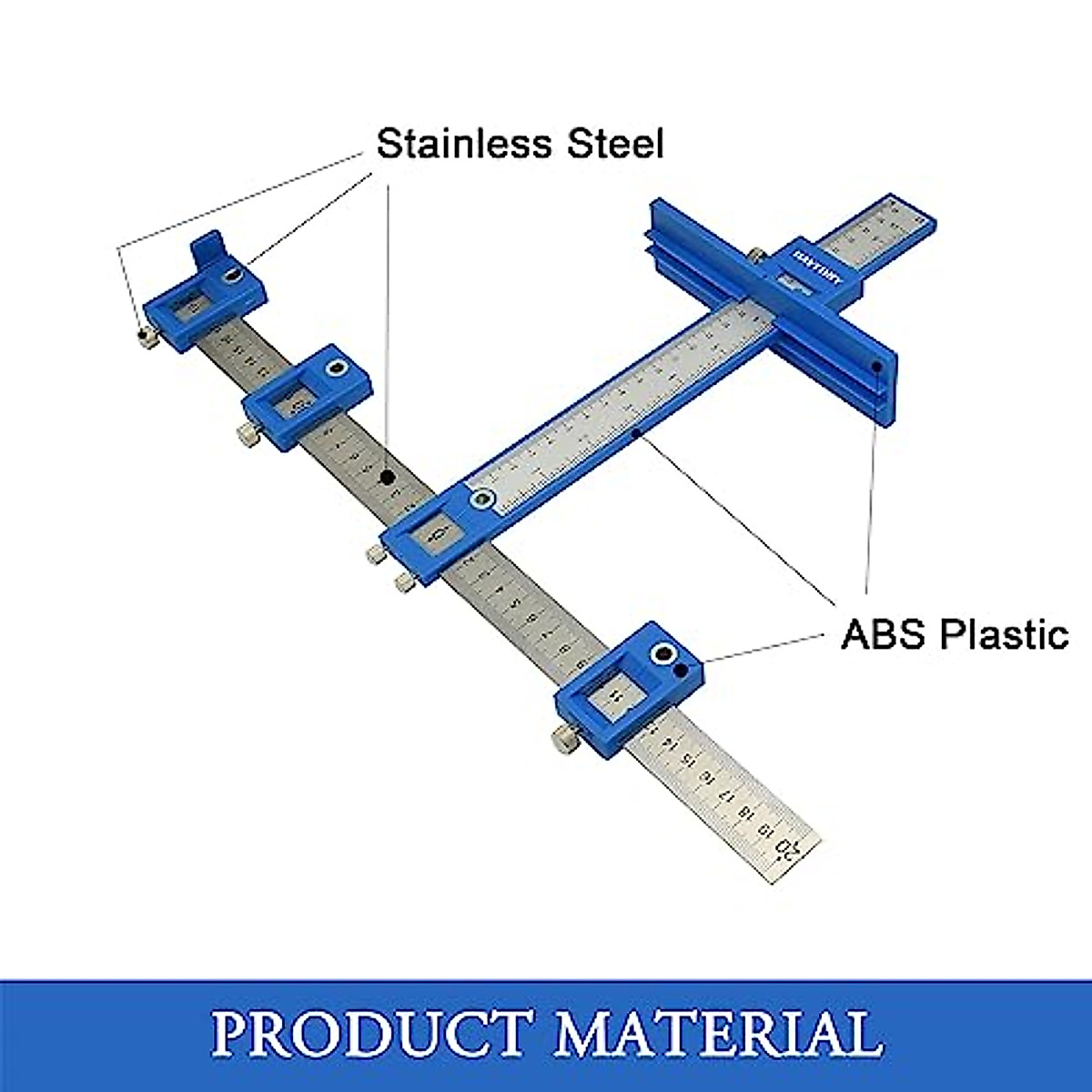 BAYTORY Upgrade Cabinet Hardware Jig Punch Drill Guide Locator for Installation of Drawer Pull Handle Knob, Wood Door Adjustable Drilling Doweling Template Tool with Storage Bag (Plastic Blue)