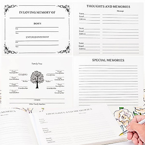 OEICYUA Funeral Guest Book - Hardcover in Loving Memory Guest Sign in Book - Elegant White Flower Decoration - with Share a Memory Table Stand - 200 Guests Entries with Name & Address.