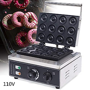 Donut Maker Machine Electric Doughnut Baker Maker Machine 110V Commercial Use Nonstick, Temperature 122-572℉,Commercial Waffle for Restaurant and Home Use (12 Holes Donut Maker)