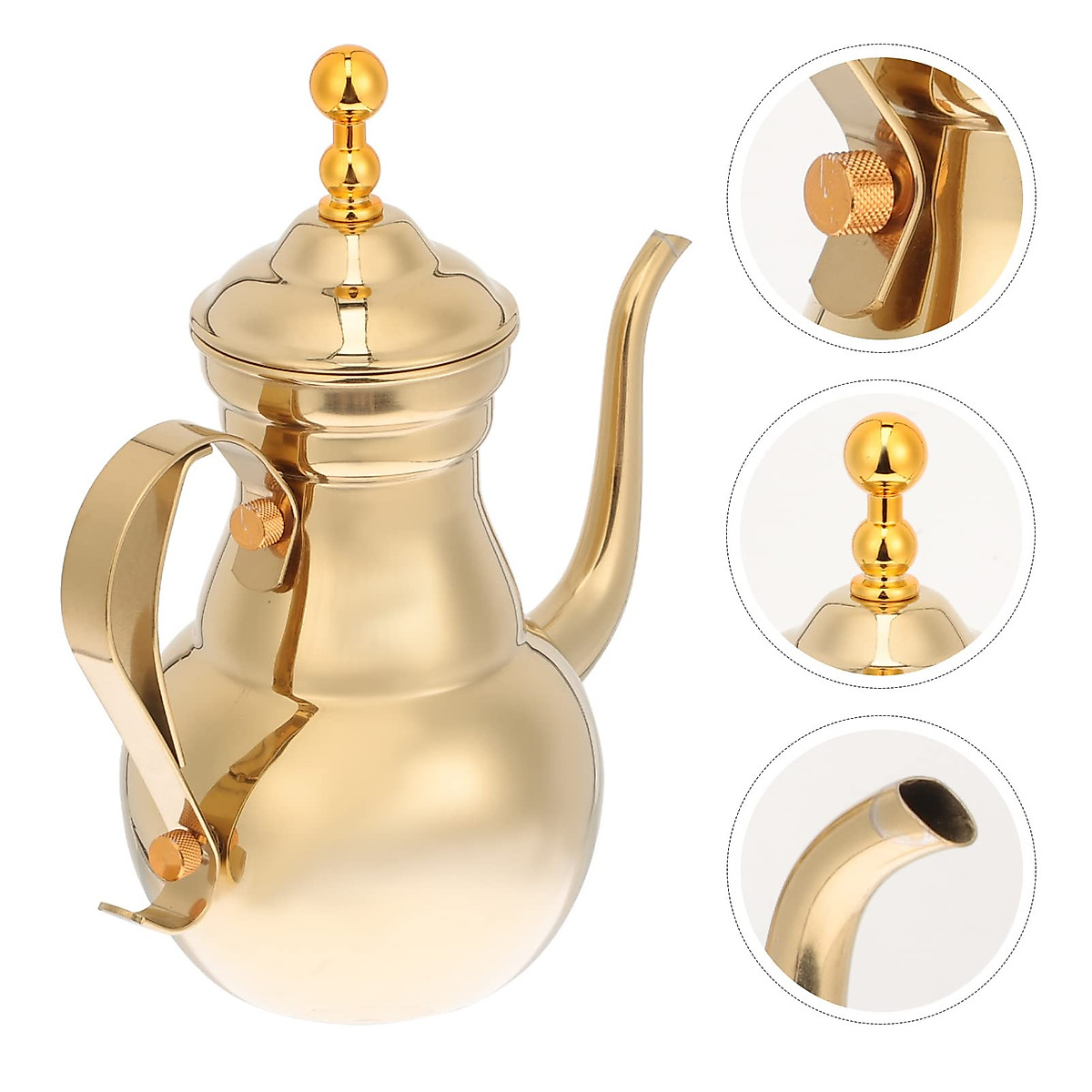 CALLARON Tea Kettle Tea Gooseneck Turkish Greek Arabic Coffee Pot: Middle East Arab Stovetop Coffee Maker Wine Decanter 1.1L Brewer Pot with Handle for Home Kitchen Golden Tea Pot Kettle