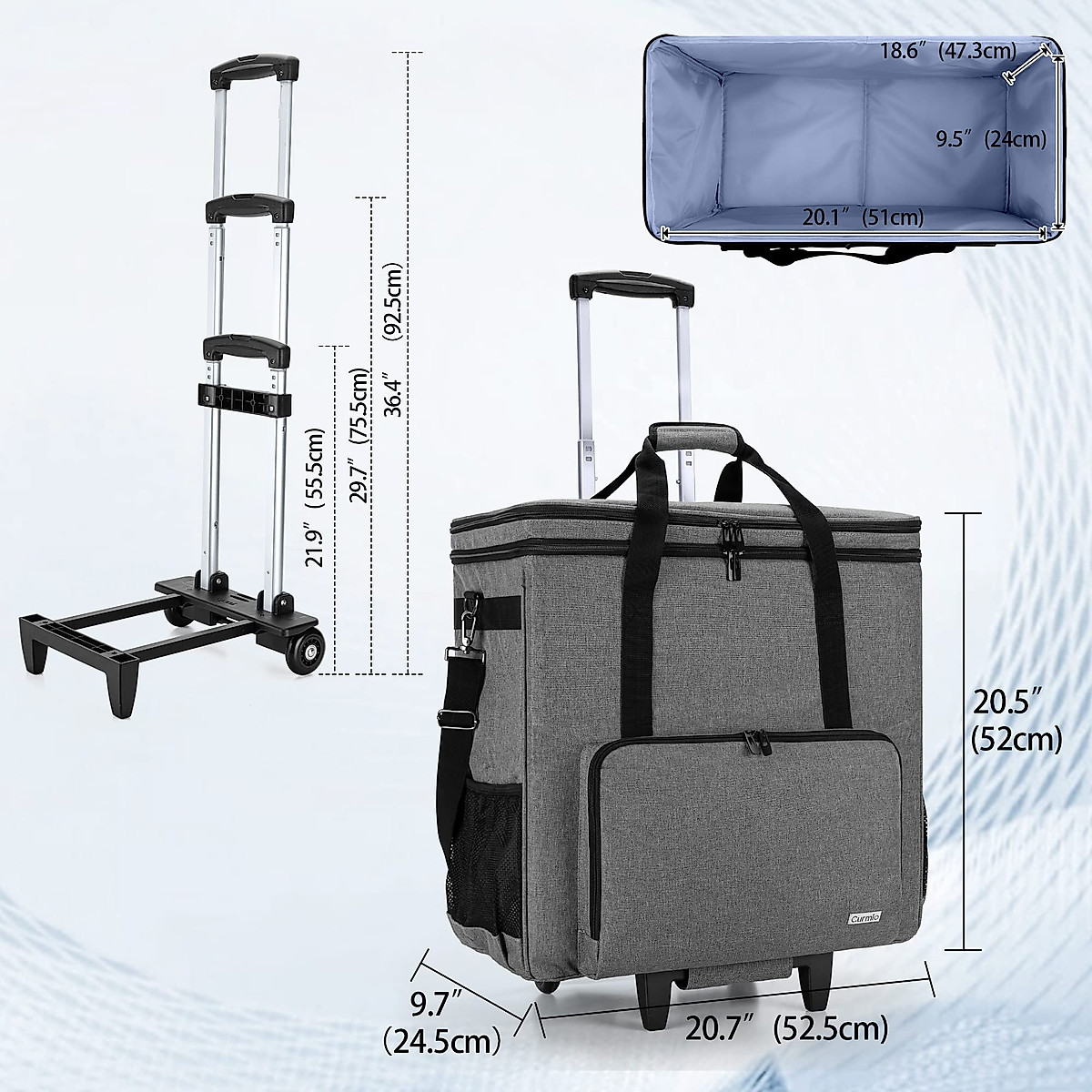 CURMIO PC Carrying Case on Wheels, Desktop Travel Bag with Detachable Trolley for PC Tower, Keyboard and Mouse, Gray (Bag Only, Patented Design)