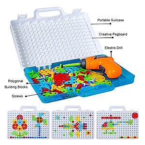 Haifeng 147 Pieces Creative nPlay Drill and Screwdriver Toy Set, DIY Mosaic Design Art Kit, STEM Education Learning Toy for Kids Aged 3-8 Years Old