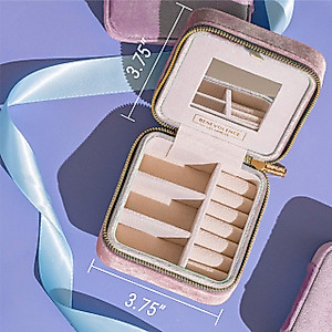 Plush Velvet Travel Jewelry Box Organizer | Travel Jewelry Case, Jewelry Travel Organizer | Small Jewelry Box for Women, Jewelry Travel Case | Earring Organizer with Mirror - Dusty Pink