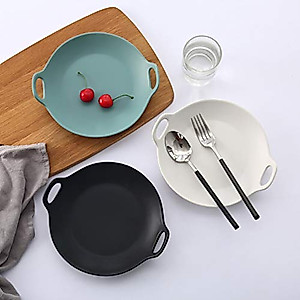 UPKOCH Porcelain Serving Tray Ceramic Dinner Plates 8 Inches with Double Handle Serving Platter Fruit Dessert Plate Cake Dish for Home Kitchen (White)